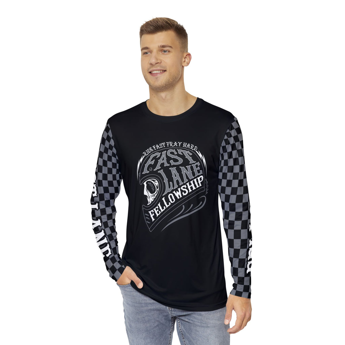 Fast Lane Fellowship Finish Line Long Sleeve Shirt – Ride Fast Pray Hard